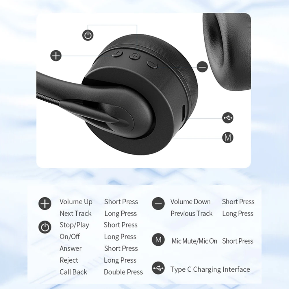 Bluetooth 5.3 Headphone With Mic Noise Reduction Hands-Free Call HiFi ...